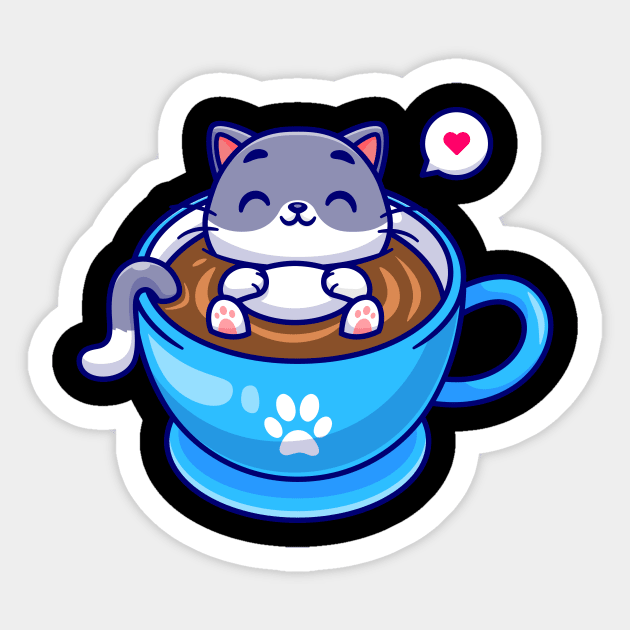 Cute Cat Sleeping In Coffee Cup Cartoon - Cute Cat Sleeping In Coffee Cup Cartoon - Sticker ...